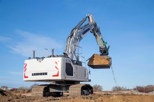 Eerste Liebherr graafmachine met besturing van Leica Geosystems af fabriek